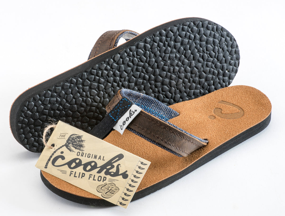 Men's Leather Flip Flops | Roadie Black Grease | Cooks Flips – Used llc